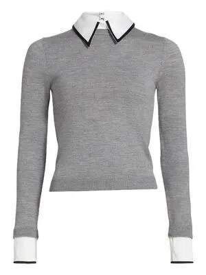 Alice + Olivia Porla Collared Sweater - Medium Heather Grey