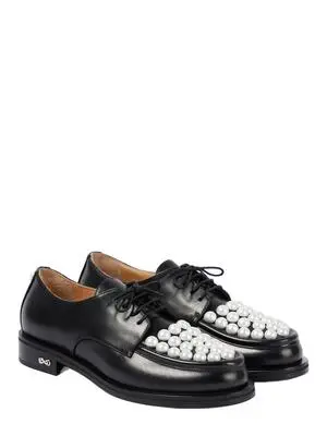 Mach & Mach Embellished Leather Loafers - Black