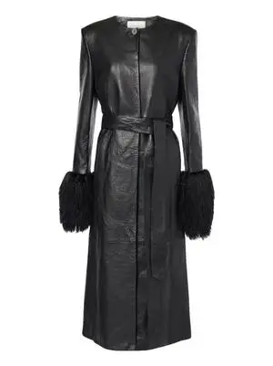 Magda Butrym Shearling-trimmed Leather Coat - Black