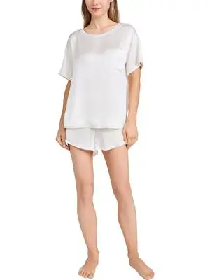 Lunya Washable Silk Tee Short Set - Tranquil White