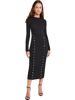 FLEUR DU MAL Midi Dress With Side Snaps - Black