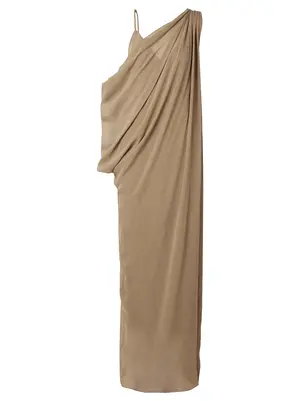 Khaite Taj Layered Draped One-shoulder Silk-chiffon Maxi Dress - Brown