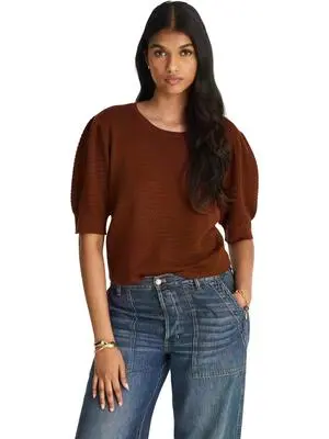 Madewell Merino Wool-silk Blend Puff-sleeve Sweater Tee - Cinnamon