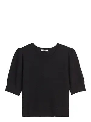Madewell Merino Wool-Silk Blend Puff-Sleeve Sweater Tee True Black