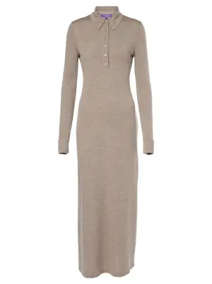 Ralph Lauren Wool Jersey Polo Maxi Dress - Grey