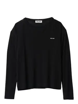 Miu Miu Long-sleeved Ribbed Jersey T-shirt - Black