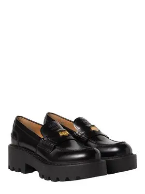 Miu Miu Brushed Leather Loafers - Black