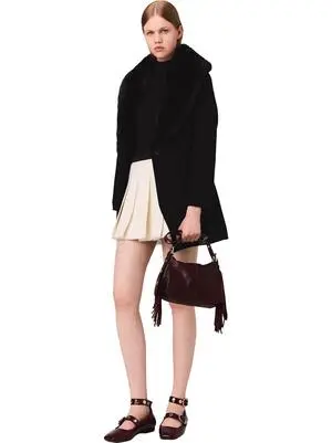 Maje Wool Double-faced Mid-length Coat With Fur Collar - Black