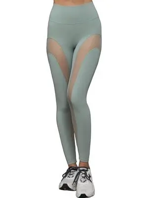 Carbon38 Sheer Spliced Legging In Melt - Sage