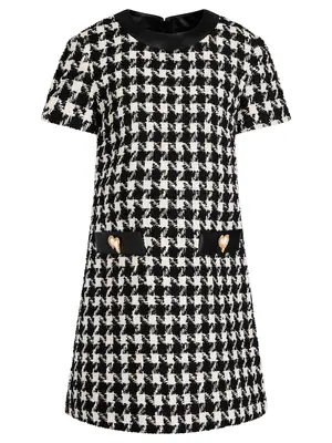 Moschino Button-embellished Houndstooth Tweed Mini Dress - Black