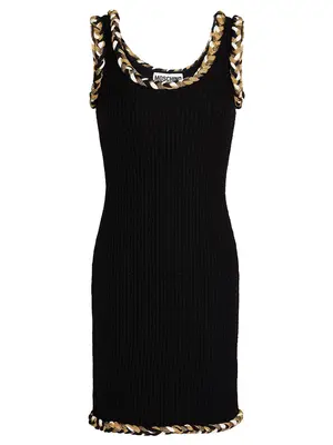 Moschino Moschino Metallic Waffle-Knit Wool Mini Dress Black