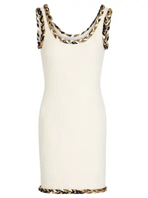 Moschino Moschino Metallic Waffle-Knit Wool Mini Dress Ivory