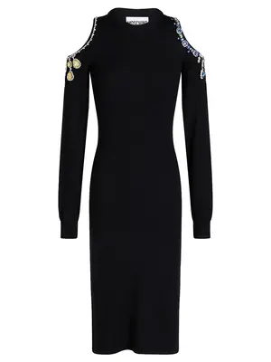 MOSCHINO Moschino Cold-Shoulder Crystal-Embellished Wool Dress