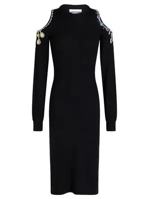 MOSCHINO Moschino Cold-Shoulder Crystal-Embellished Wool Dress