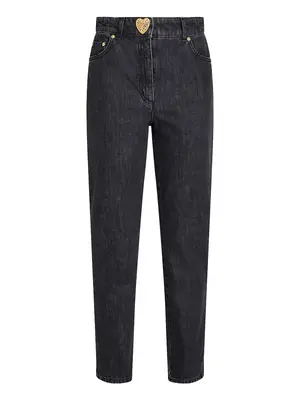 Moschino Button-embellished Slim-leg Jeans - Dark Gray