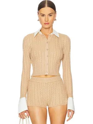 SEROYA Eloise Cable Knit Cardigan - Tan