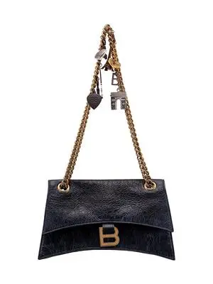 Balenciaga Leather Shoulder Bag With Metal Logo - Black