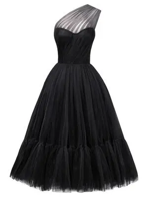 MILLA One-shoulder Tulle Cocktail Dress - Black