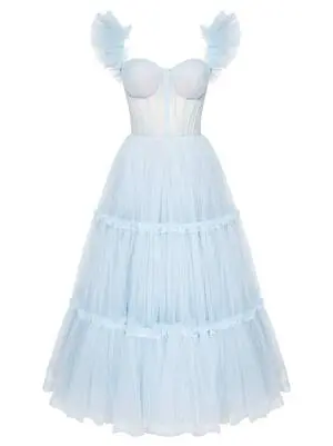 MILLA Ruffled Tulle Midi - Light Blue