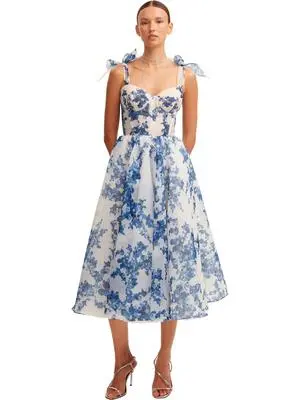 MILLA Hydrangea-Patterned Organza Midi Dress