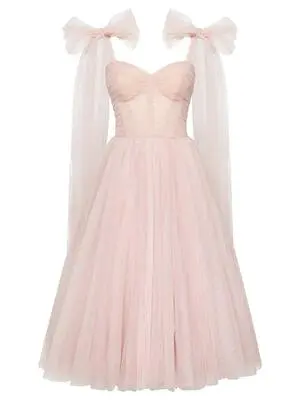 MILLA Off-the-shoulder Sparkly Tulle Gown - Misty Rose