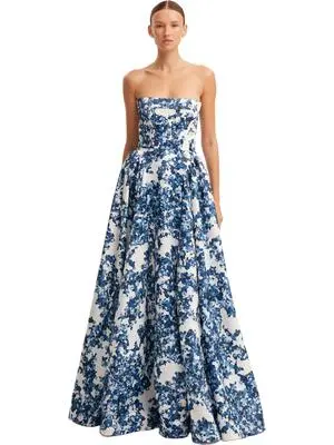 MILLA Hydrangea Floral Satin Maxi Dress - Blue-double
