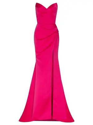 MILLA Strapless Evening Gown With Thigh Slit - Fuchsia