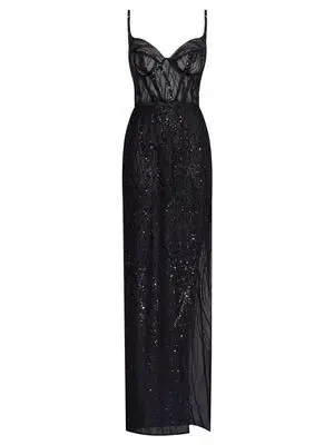 MILLA Sequin Embellished Spaghetti Strap Maxi Gown - Black