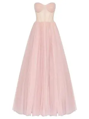 MILLA Tulle Maxi Gown With Corset Bustier - Misty Rose