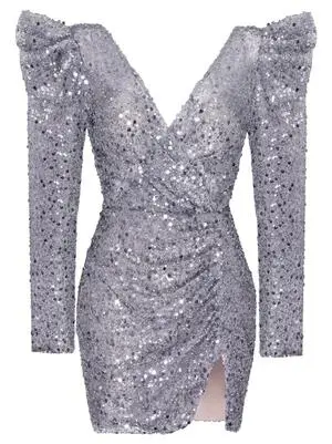 MILLA Metallic Sequin Embellished Mini Dress - Silver