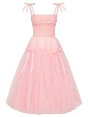 MILLA Tulle A-line Dress With Tie-straps - Misty Rose