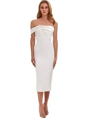 MILLA Off-the-shoulder Ruched Gabardine Midi Dress - White