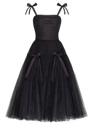 MILLA Tie-strap Tulle Midi Dress - Black