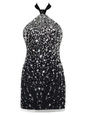 MILLA Halterneck Crystal-embellished Mini Dress - Black