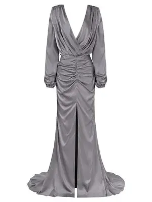 MILLA Silk Maxi Evening Dress - Silver