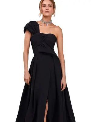 MILLA Taffeta Maxi Gown With Slit - Black