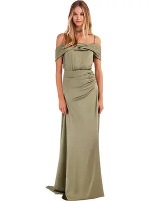 MILLA Silk Off-the-shoulder Maxi Dress - Olive