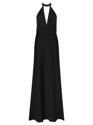 MILLA Classical Halterneck Satin Maxi Gown - Black