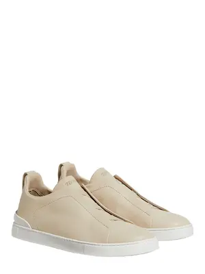 Zegna Triple Stitch SECONDSKIN Leather Sneakers Light Beige