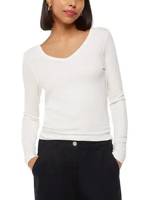 Whistles Essentials Ribbed V-neck Top - Ivory