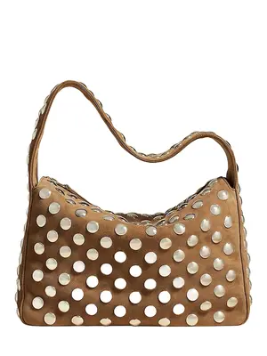 Khaite Elena Studded Suede Shoulder Bag - Mud
