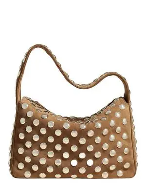 Khaite Elena Studded Suede Shoulder Bag - Mud