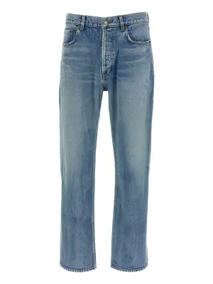 Saint Laurent Distressed Straight Leg Jeans - Blue