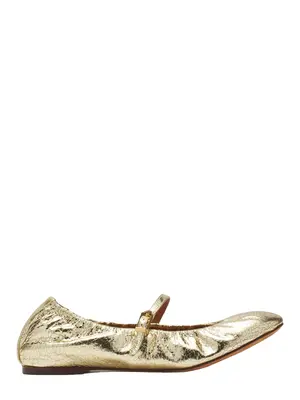 LANVIN Logo-tag Leather Ballerinas - Gold