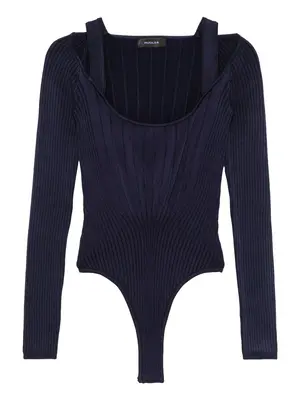 MUGLER Scoop-neck Bodysuit - Blue