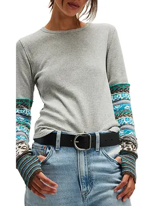 Free People We The Free All In Cuff Top Heather Grey Combo