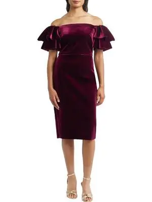 Eliza J Off-the-shoulder Ruffle Dress - Wine