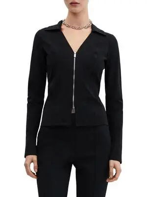Mango Trim Zip-up Jacket - Black