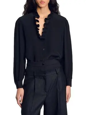 Sandro Floaty Silk Shirt - Black