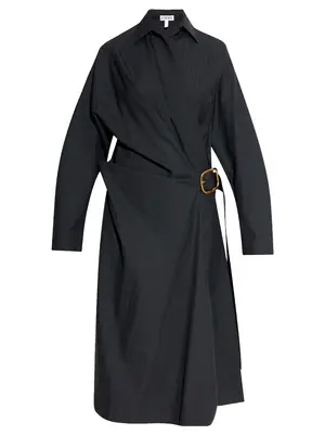 Loewe Belted Wool Wrap Dress - Black